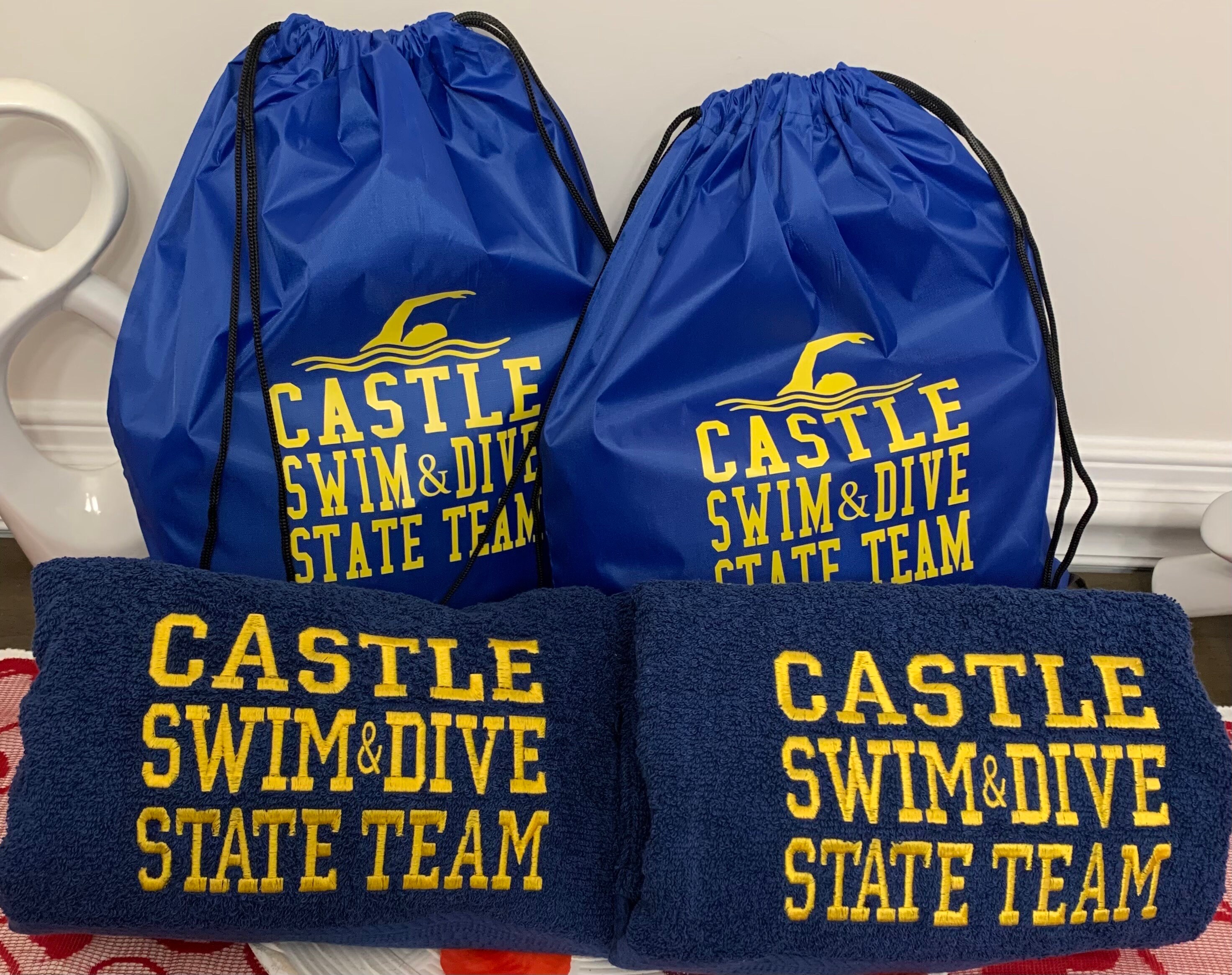 Personalized Swim Team Towel and Matching Drawstring Swim Bag Custom ...