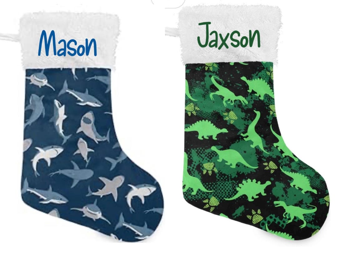 Personalized Shark Stocking/ Custom Dinosaur Stocking/ Green Stocking ...