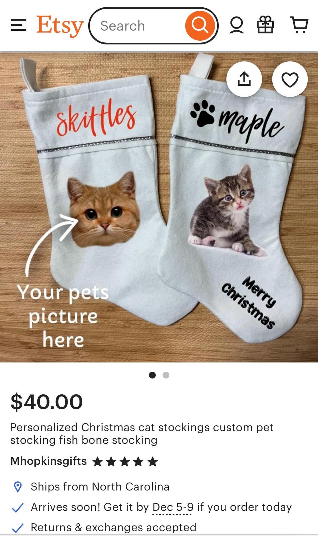 Personalized Christmas Cat Stockings Custom Pet Stocking Fish Bone ...
