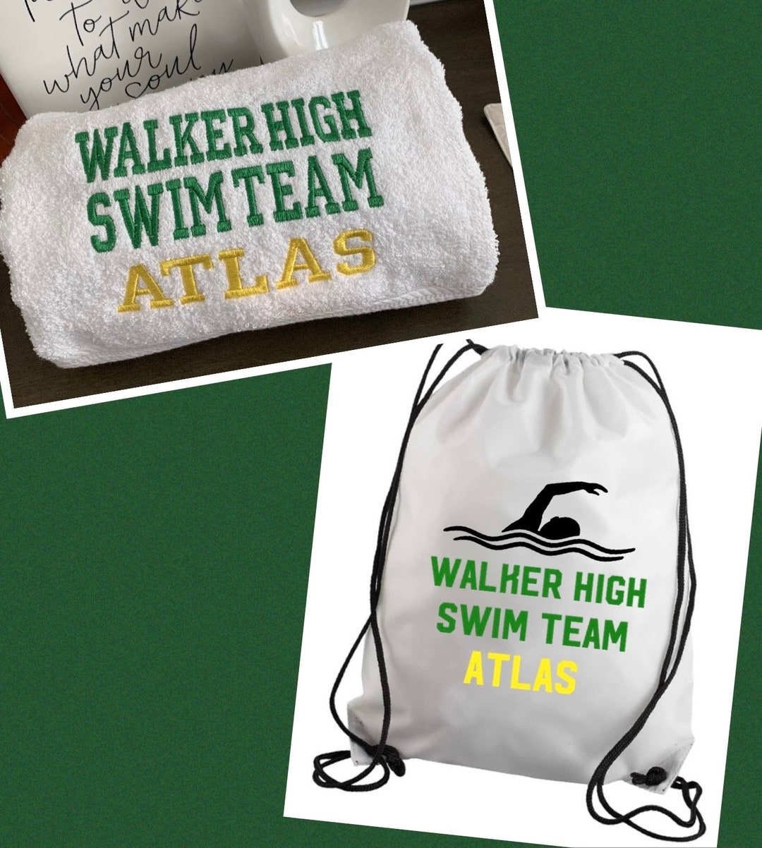 Personalized Swim Team Towel and Matching Drawstring Swim Bag Custom ...