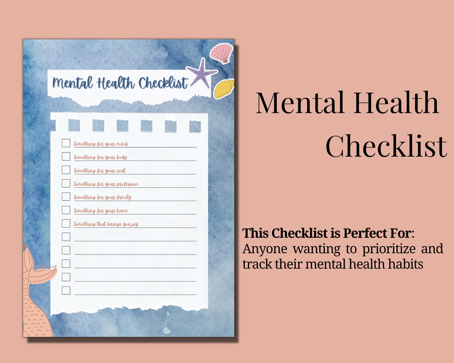 Mental Health Checklist Mental Health Planner Self Care - Etsy