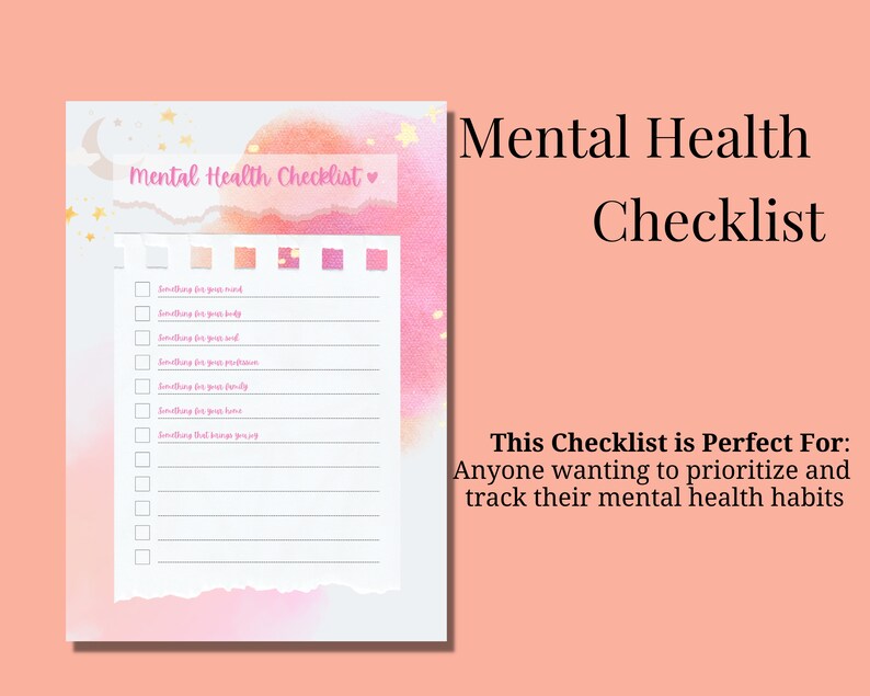 Mental Health Checklist, Mental Health Planner, Self Care Checklist ...