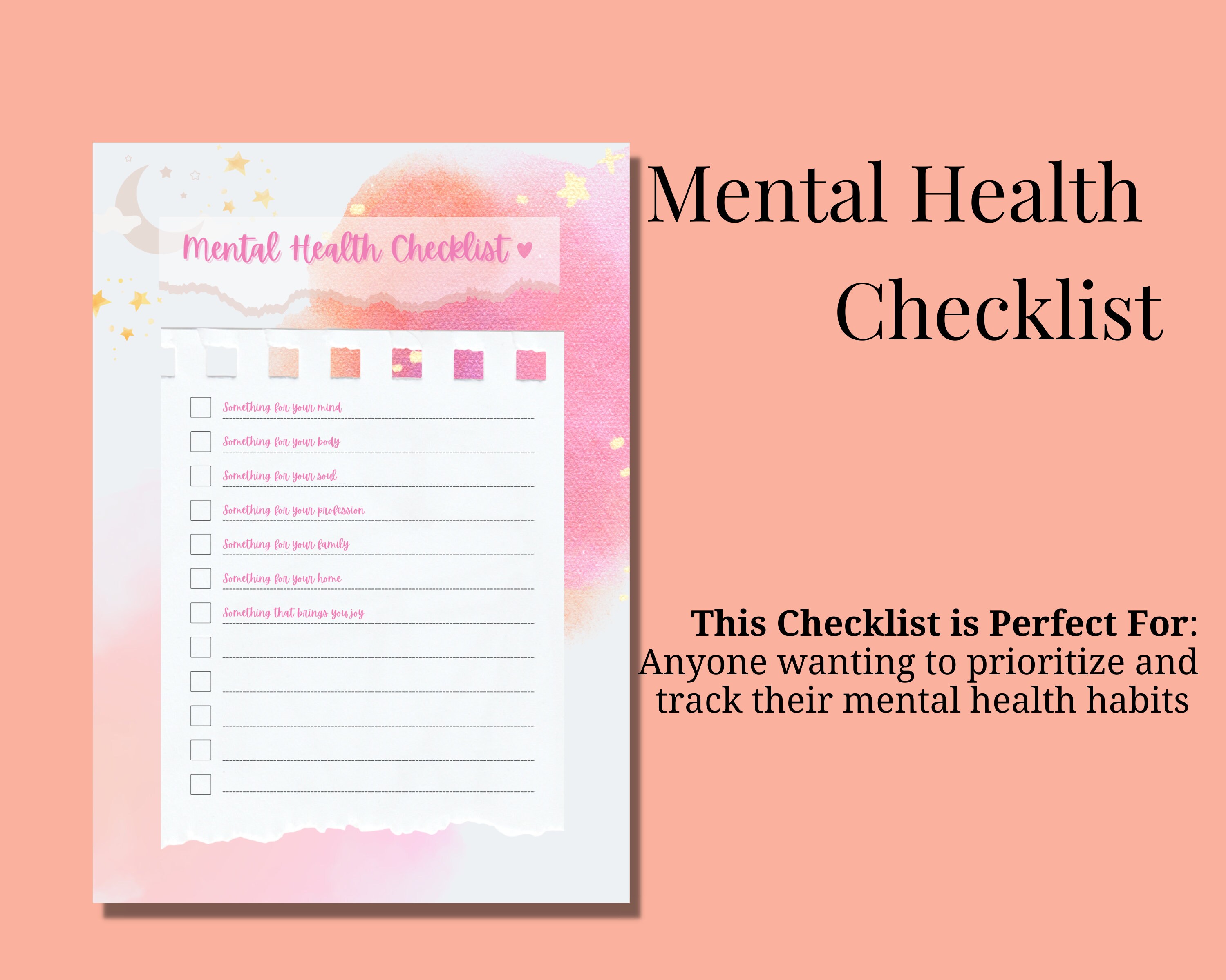 Mental Health Checklist, Mental Health Planner, Self Care Checklist ...