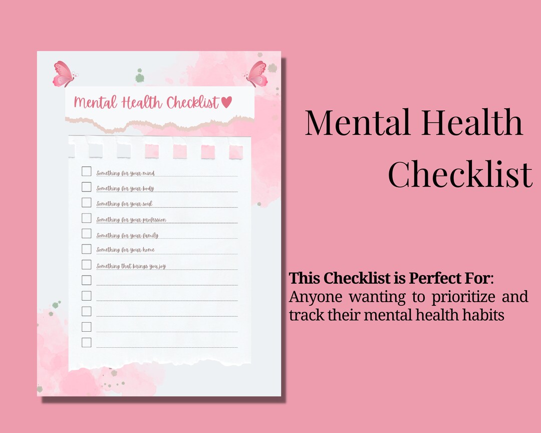 Mental Health Checklist, Mental Health Planner, Self Care Checklist ...