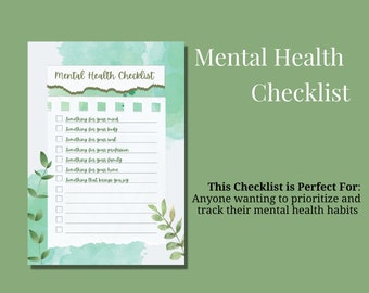 Mental Health Checklist, Mental Health Planner, Self Care Checklist ...