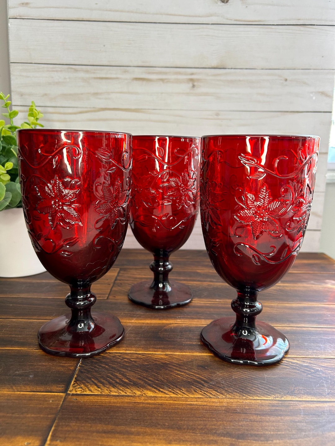 Goblets Ruby Red Princess House Poinsettia Water Glasses Set of 4 - Etsy