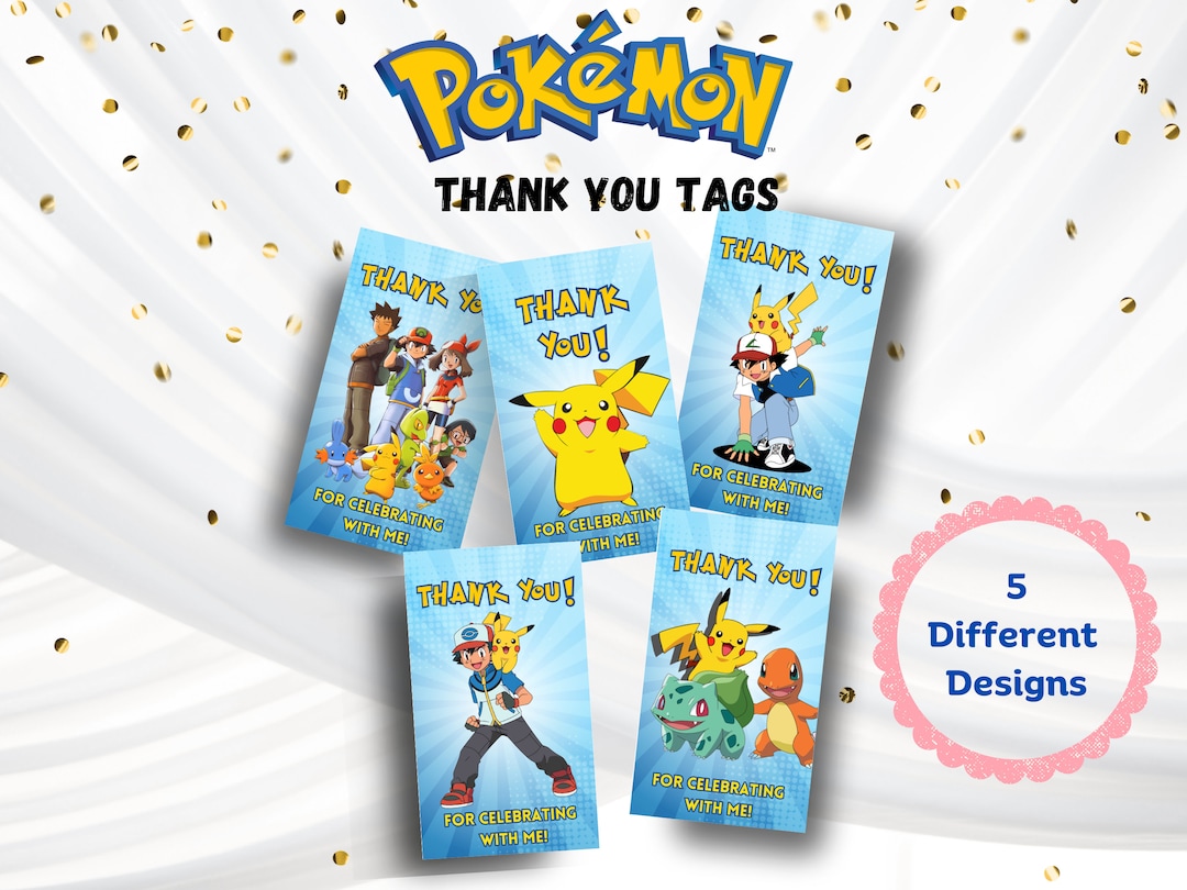 Pokemon Printable Thank You Gift Tags for Birthday Party Favors - Etsy