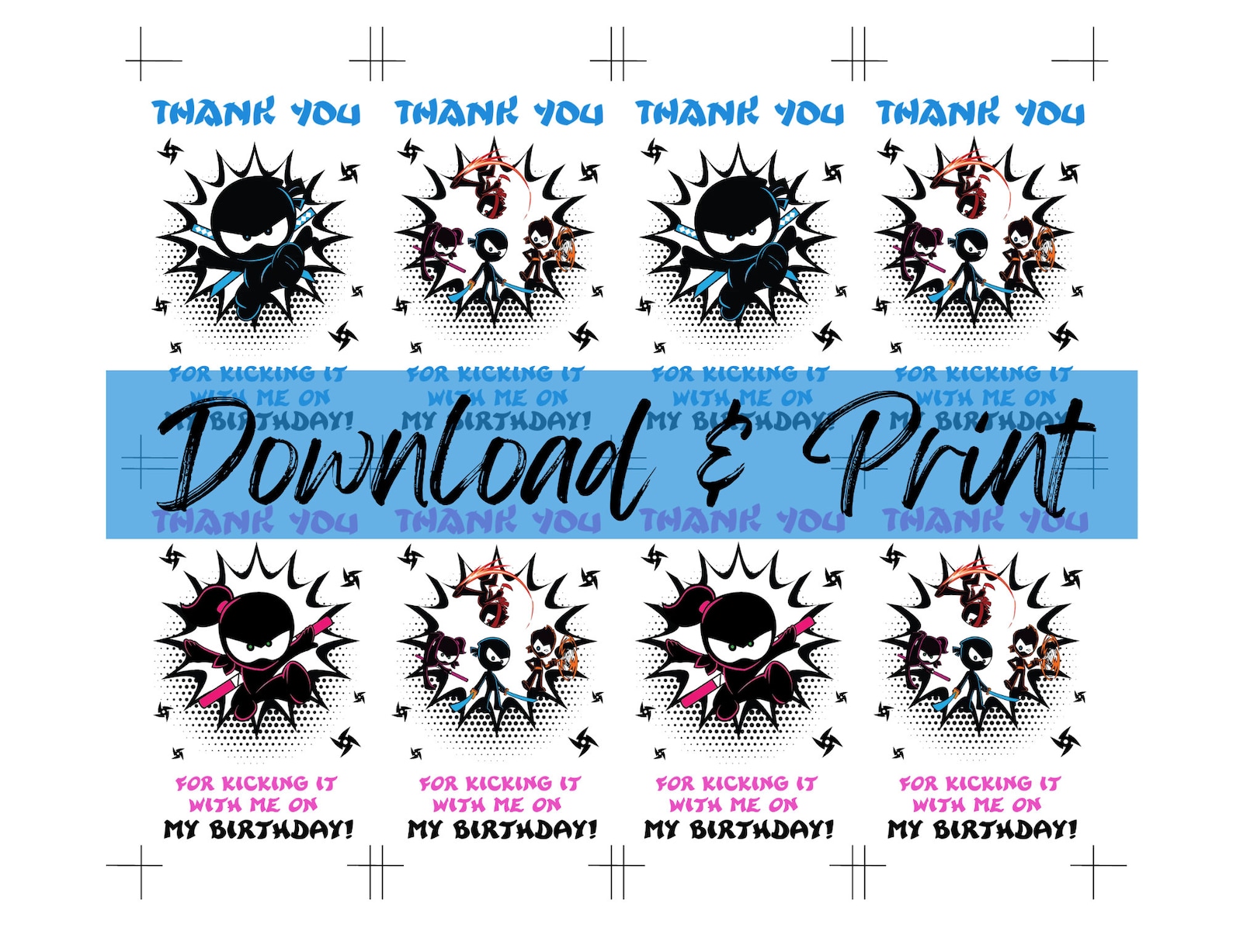 Ninja Kidz Birthday Thank You Tags Printable, Ninja Party Favor Tags ...