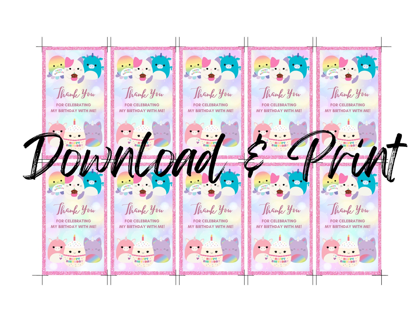 Squishmallow Thank You Tags Printable, Rainbow Birthday Party Favor ...