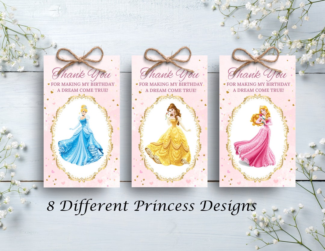 Disney Princess Birthday Party Favor Tags, Pink Gold Thank You Tags ...