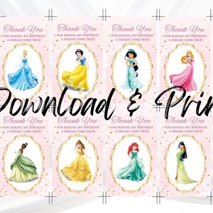 Disney Princess Birthday Party Favor Tags, Pink Gold Thank You Tags ...