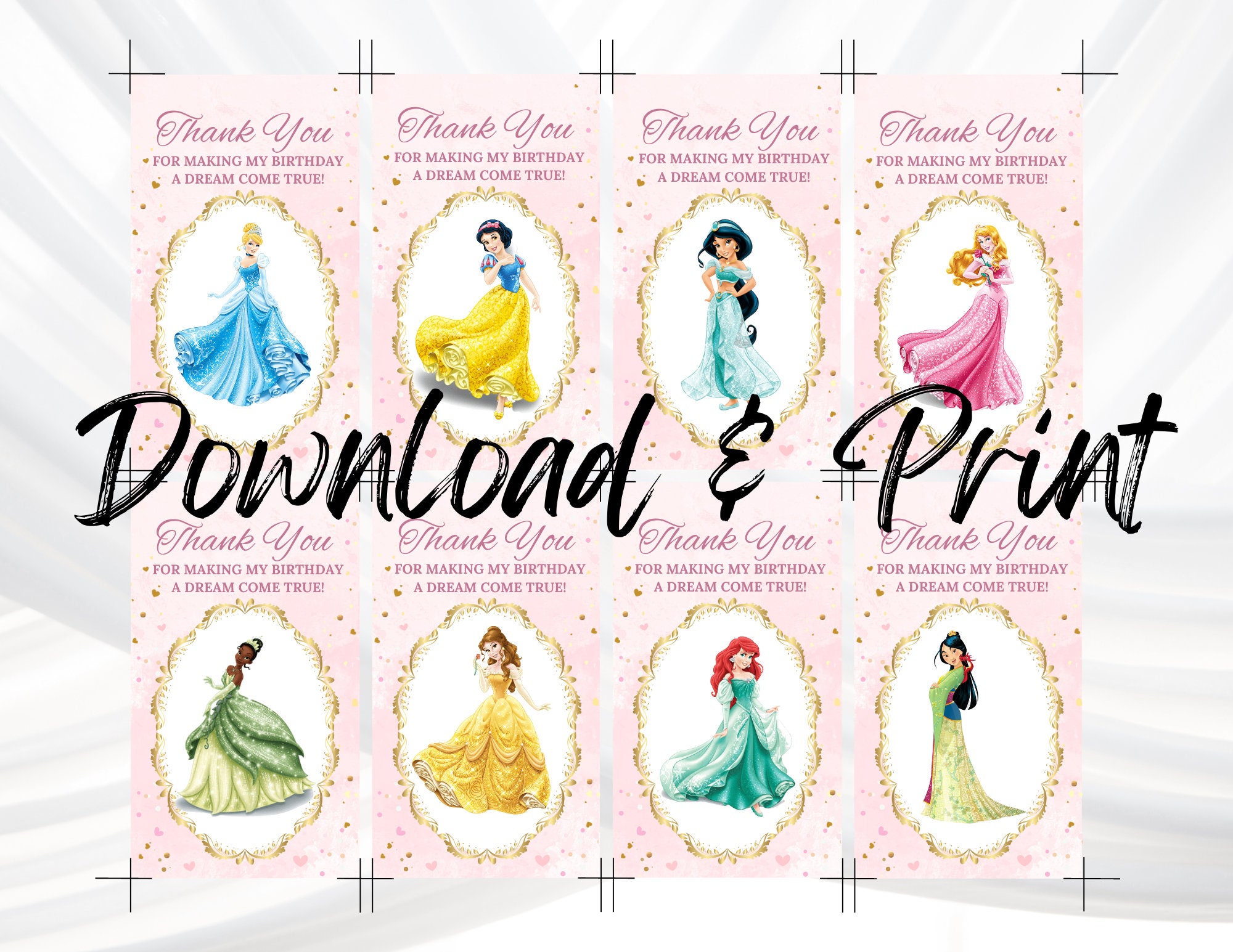 Disney Princess Thank You Tags Printable, Cinderella Belle Ariel ...