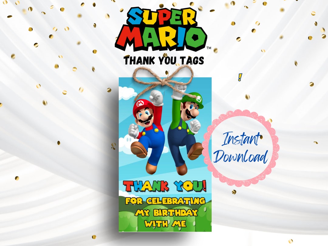Super Mario Thank You Birthday Favor Tags - Etsy