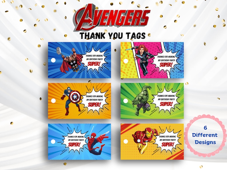 Avengers Superhero Birthday Thank You Favor Tags Ironman, Hulk, Thor ...