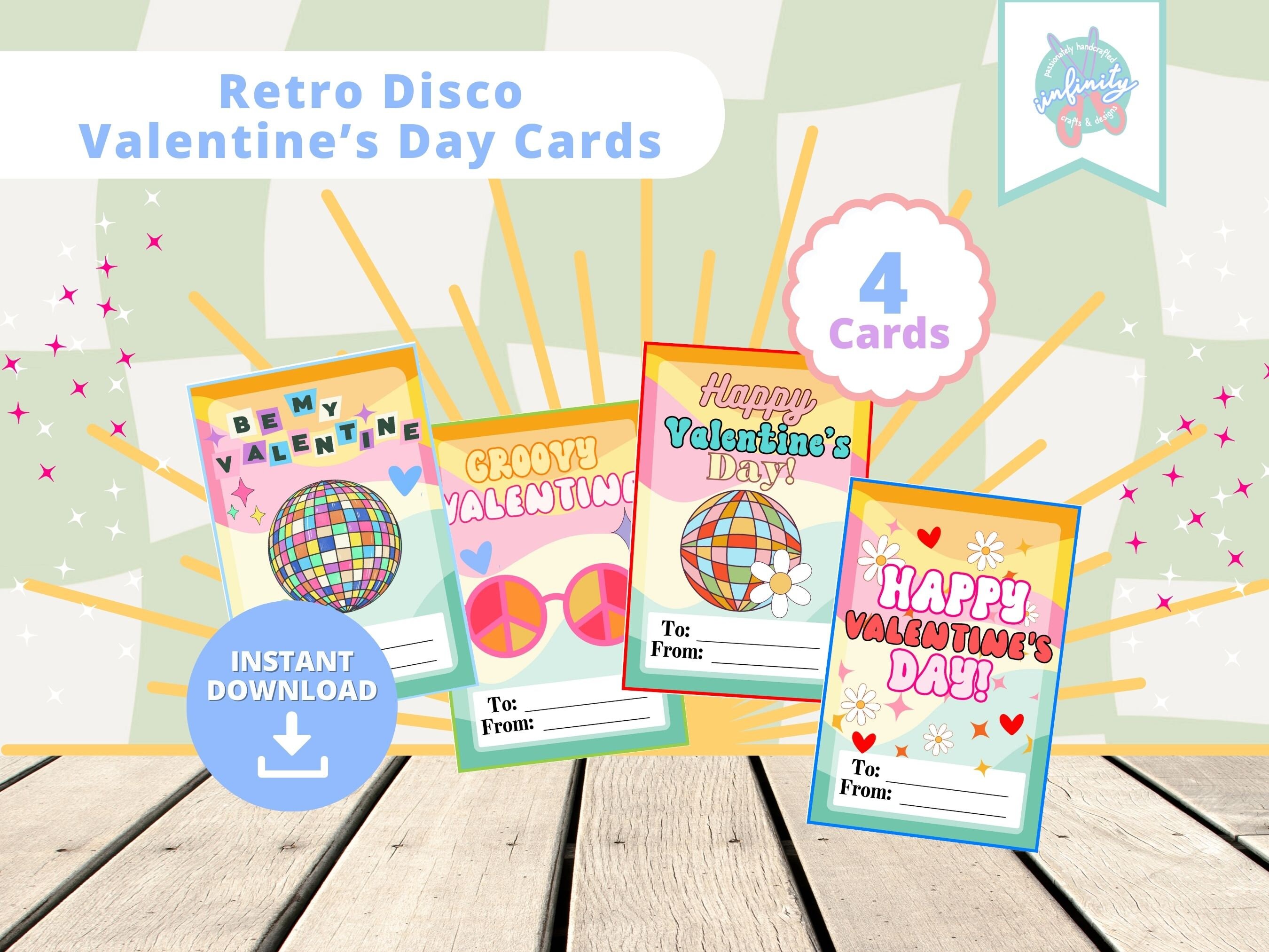 Retro Disco Valentines Day Cards, Valentine Class Cards, Kids Valentine ...