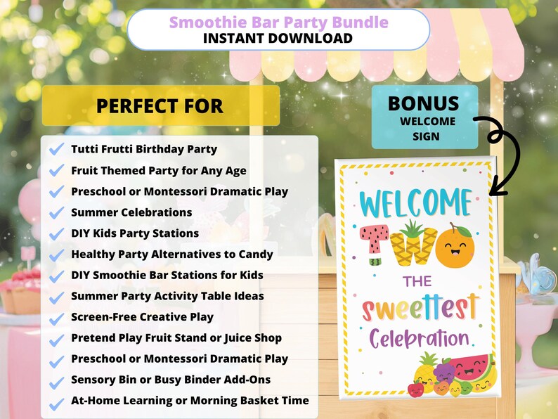 Two-tti Frutti Smoothie Bar Printable Kit | Tutti Frutti Birthday Party ...