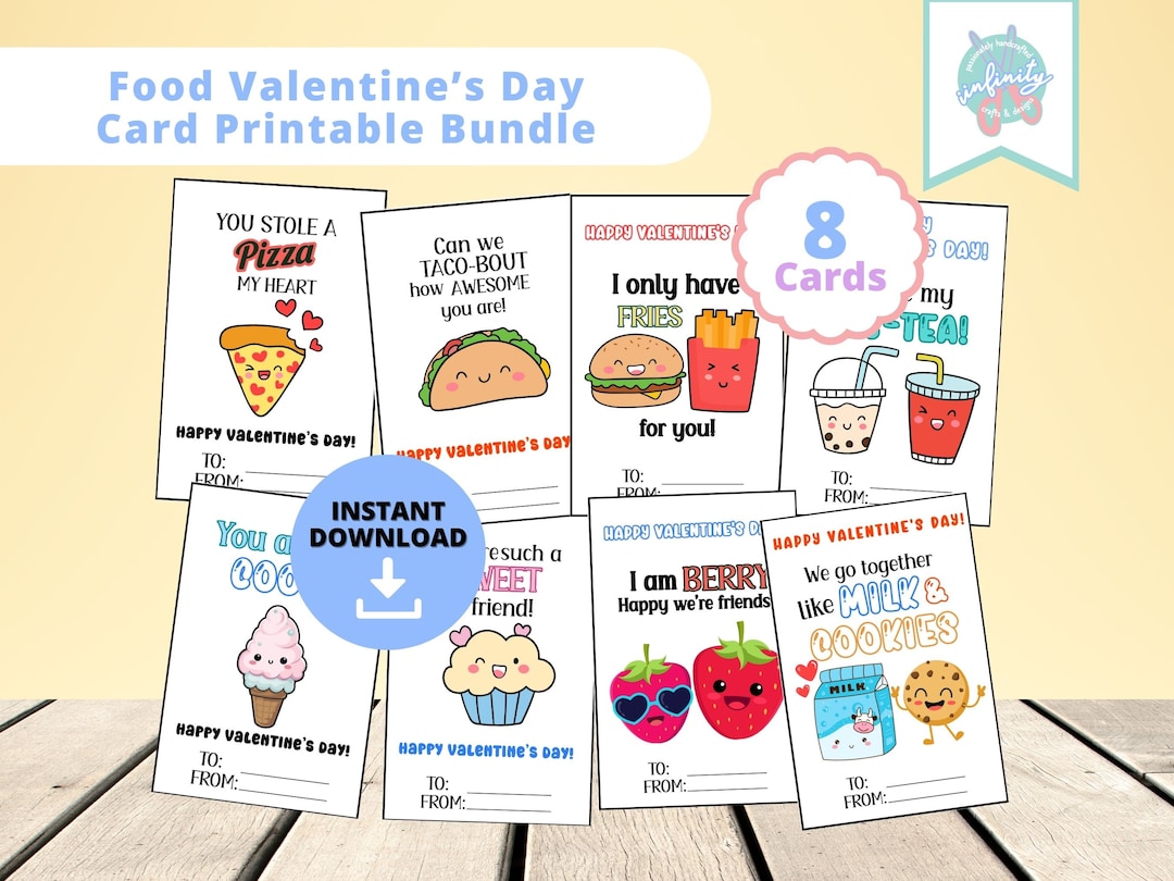 Printable Food Valentines Day Cards, Food Valentine Class Cards Bundle ...