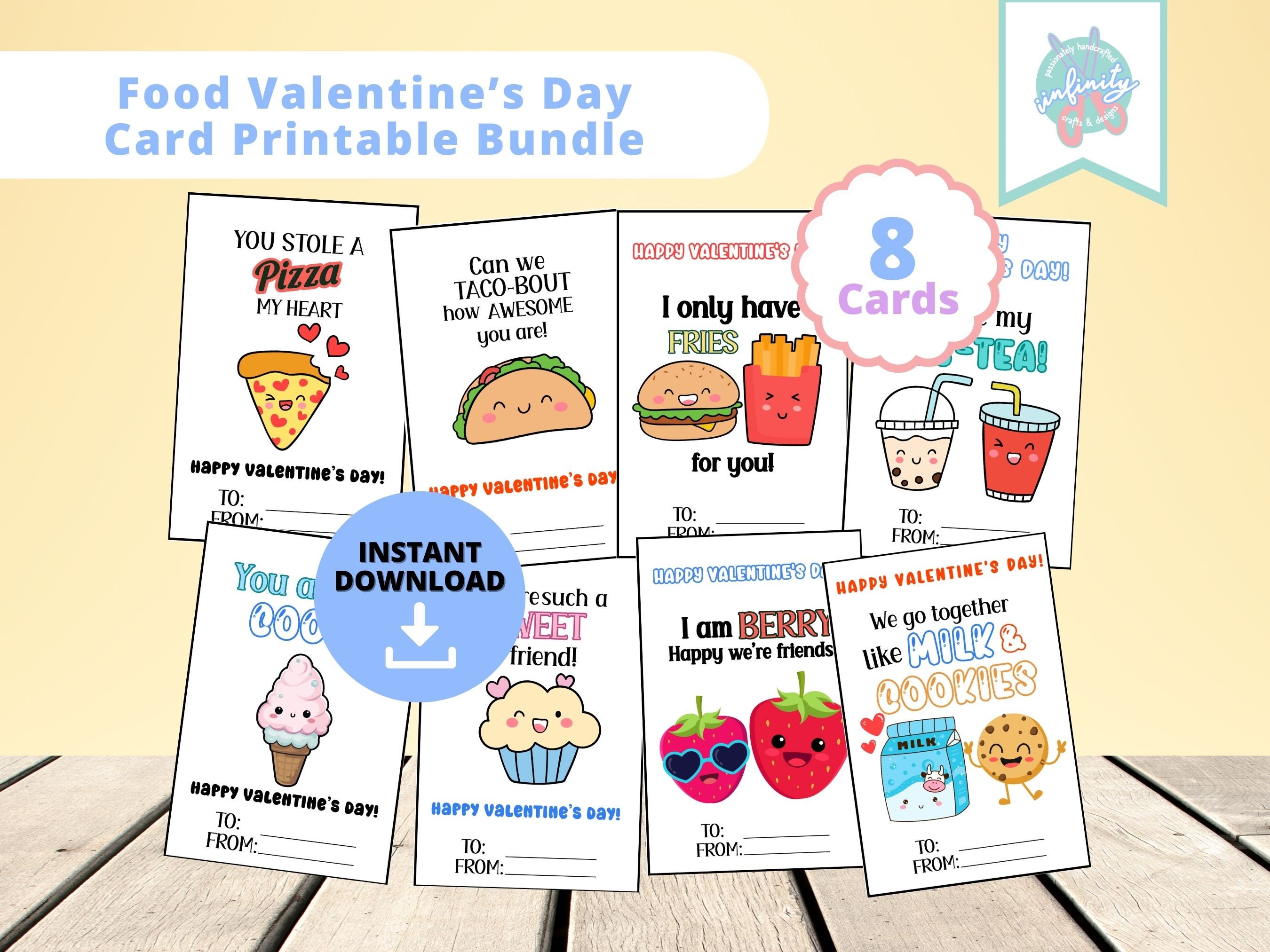 Printable Food Valentines Day Cards, Food Valentine Class Cards Bundle ...