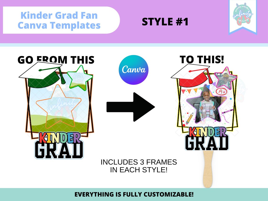 Kindergarten Canva Graduation Fan Template, Kinder Grad Fan Canva Frame ...