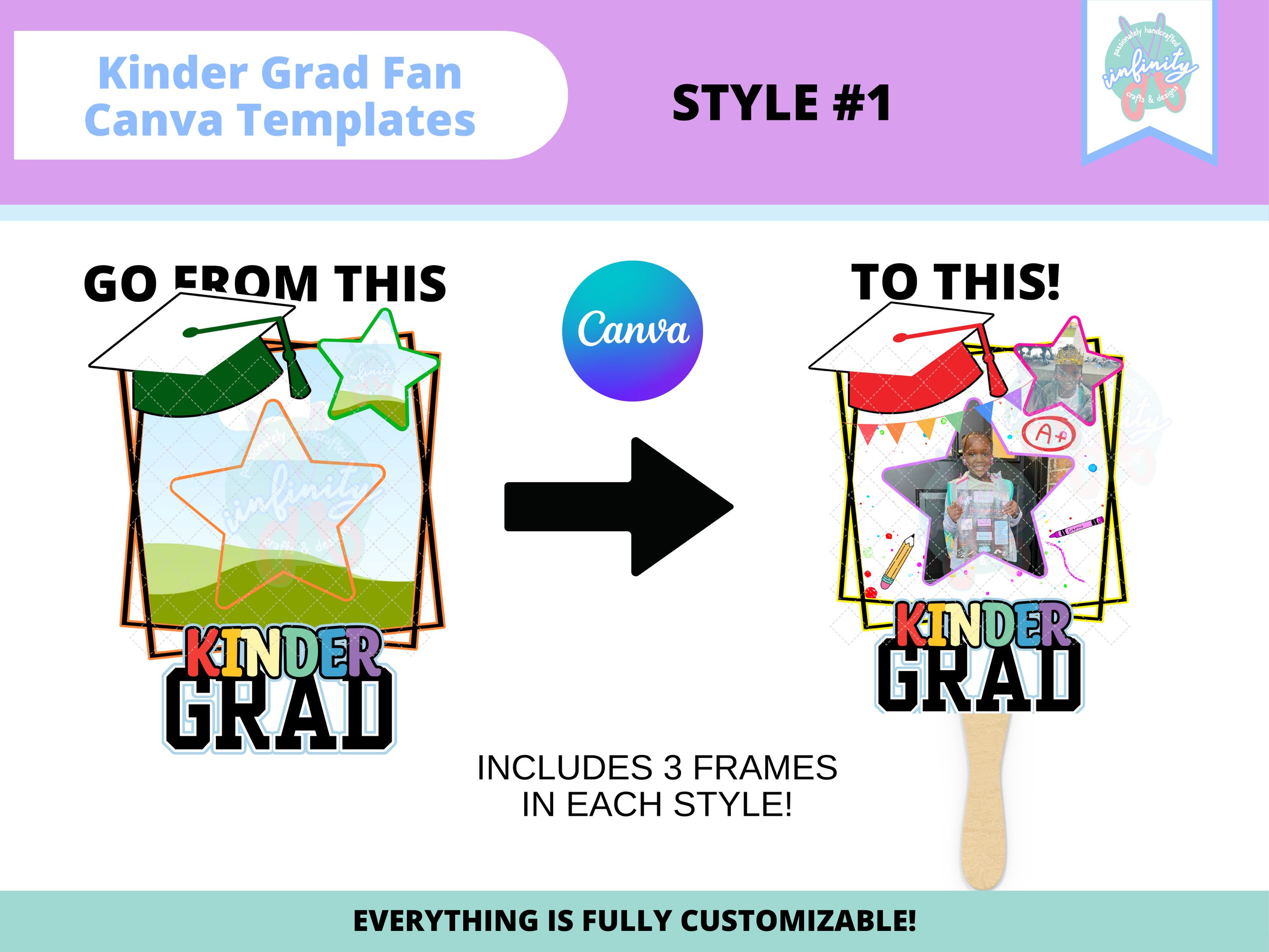 Kindergarten Canva Graduation Fan Template, Kinder Grad Fan Canva Frame ...
