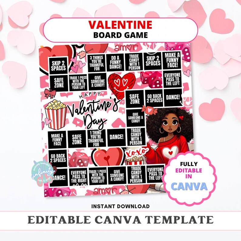Editable Valentines Day Board Game Canva Template Girls Night Party for ...