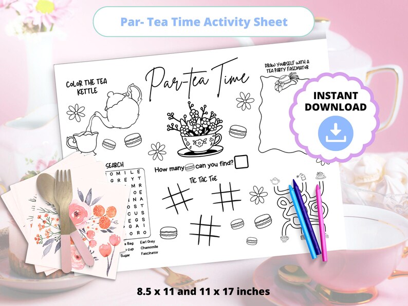 Tea Party Coloring Sheet | Kids Tea Party Coloring Activity Sheet |tea ...