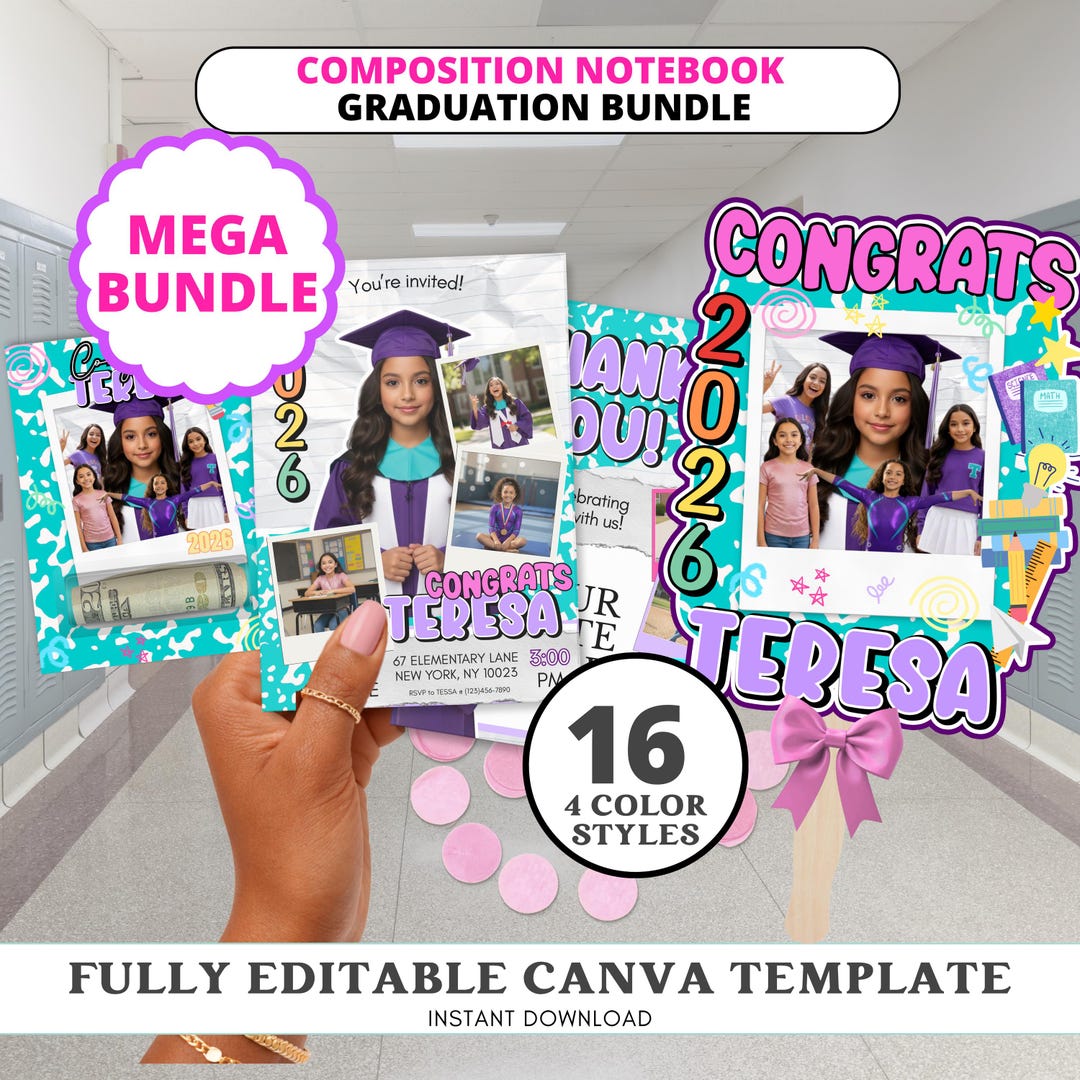 Elementary Graduation Editable Template Mega Bundle Middle School Canva ...