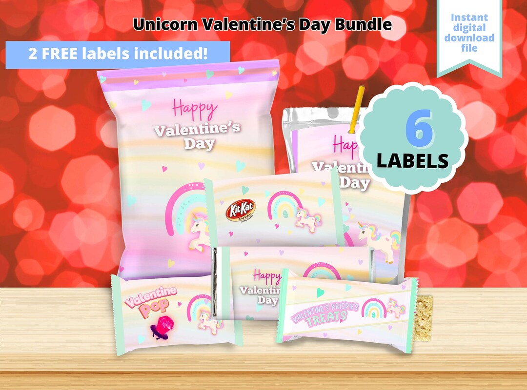 Unicorn Valentines Day Mega Party Printable Bundle, Unicorn Chip Bag ...