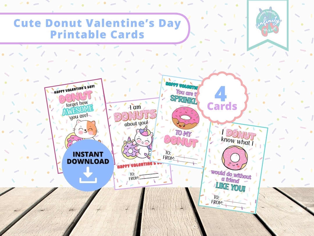 Printable Donut Valentines Day Cards, Cute Donut Valentine Class Cards ...