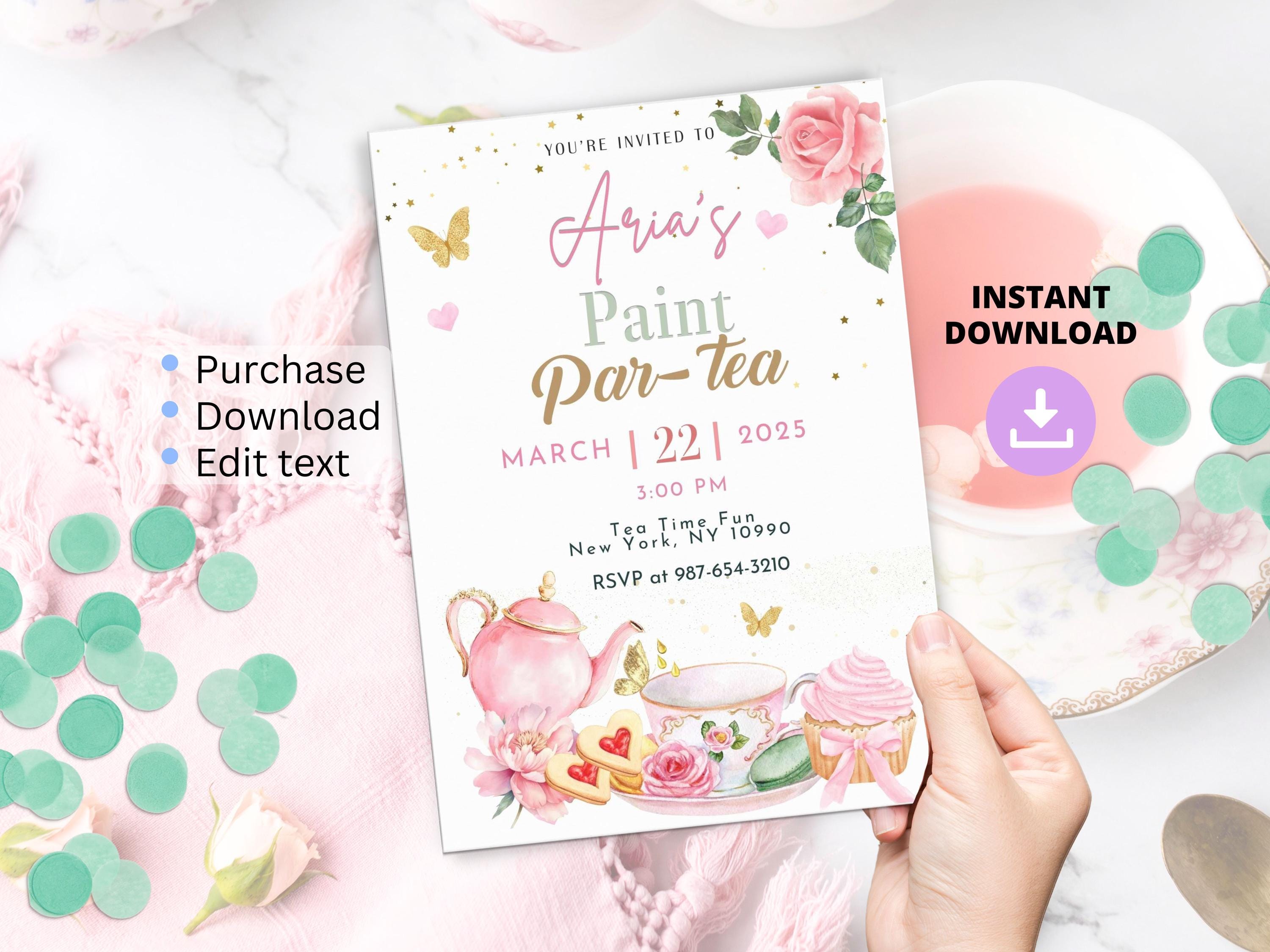 Paint Par-tea Invitation | Girls Tea and Paint Party | Editable ...