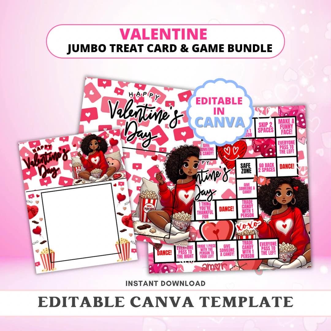 Editable Valentines Day Game and Jumbo Treat Card Printable Bundle ...