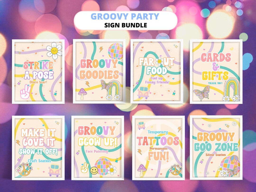 Two Groovy Party Signs Printable | Retro 70s Table Decor | Groovy ...