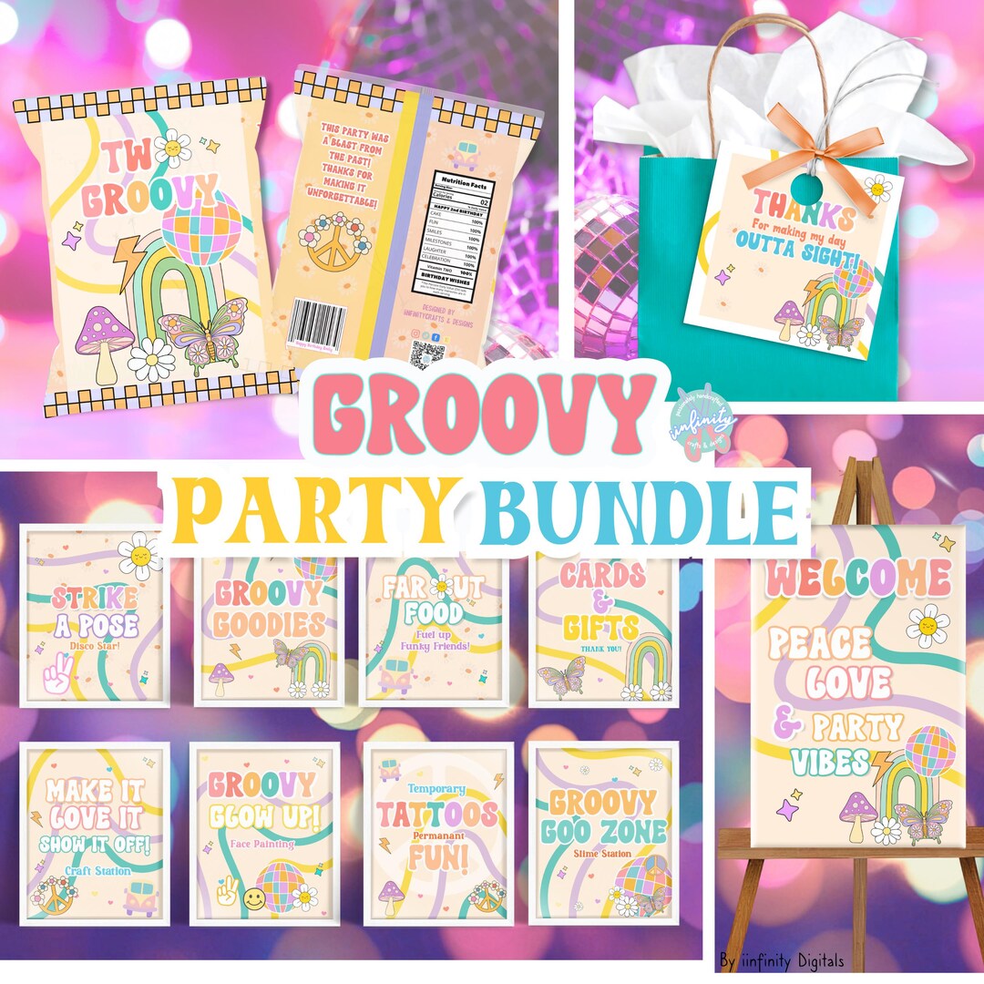 Two Groovy Party Decorations Printable Bundle | Groovy Birthday Decor ...