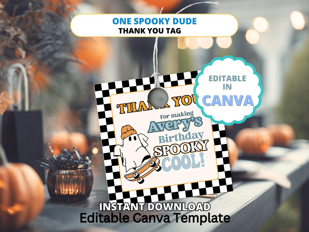 One Spooky Dude Editable Canva Thank You Tag Template for Halloween ...