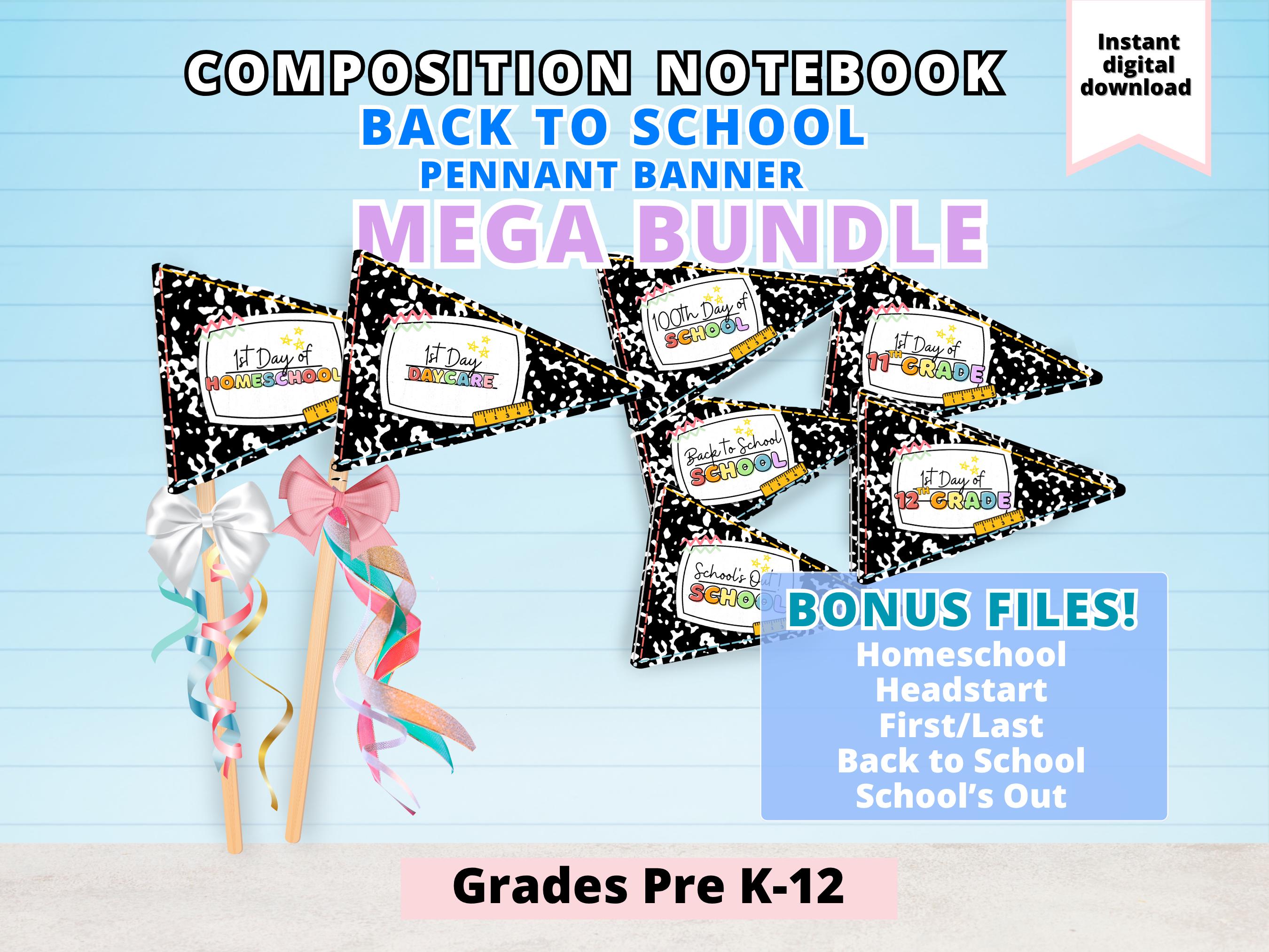 Back to School Pennant Flags Composition Notebook Printable, First Day ...