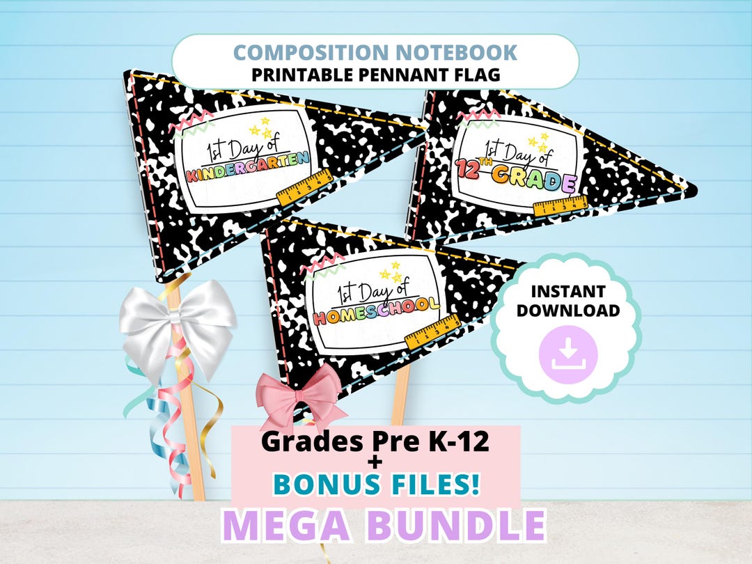 Back to School Pennant Flags Composition Notebook Printable, First Day ...