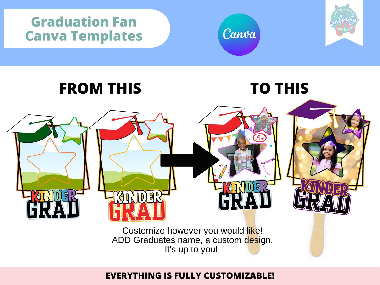 Kindergarten Canva Graduation Fan Template, Kinder Grad Fan Canva Frame ...