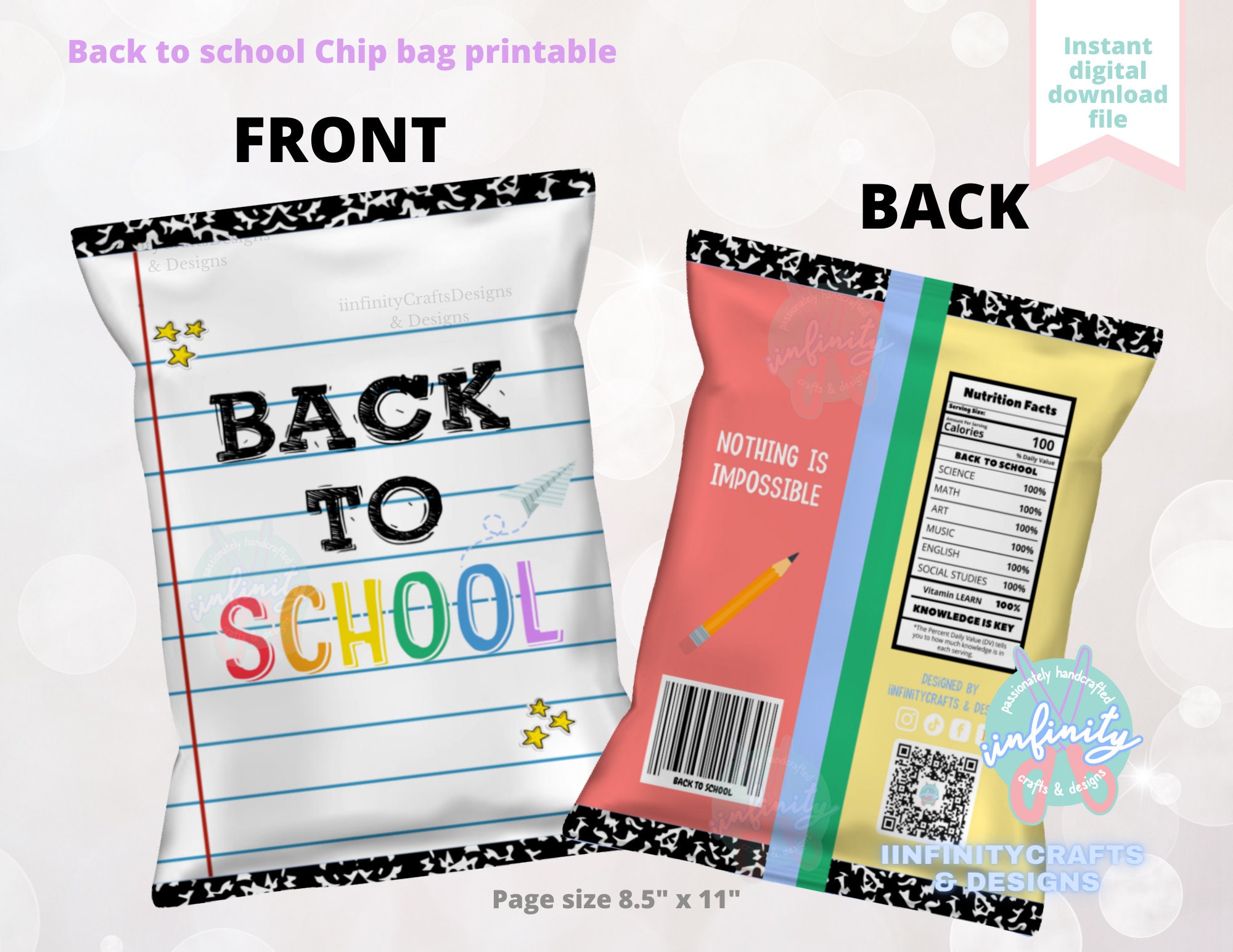 Back to School Chip Bag Back to School Printable Back to - Etsy