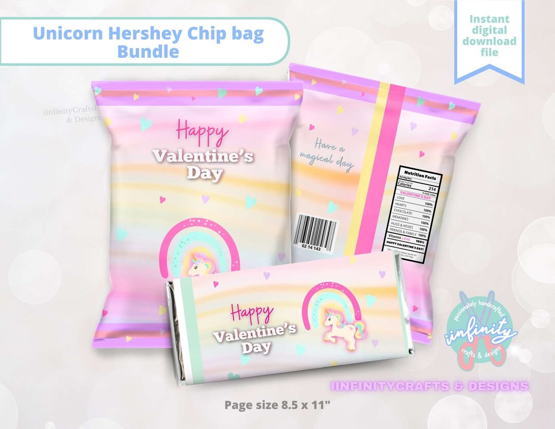 Unicorn Valentines Day Chip Bag Bundle, Unicorn Chip Bag Wrapper, Girl ...