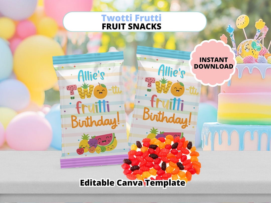 Twotti Frutti Fruit Snack Bag Wrapper | Editable Canva Template ...