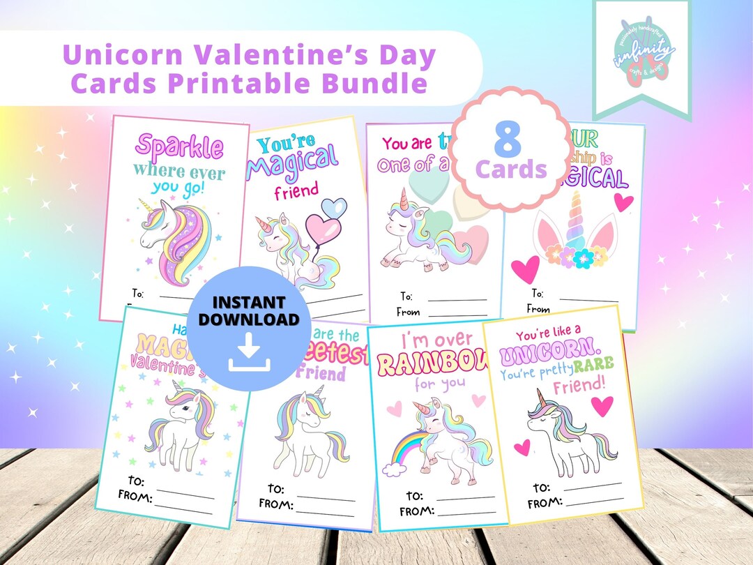 Printable Unicorn Valentines Day Cards, Valentines Day Non Candy, Kids ...