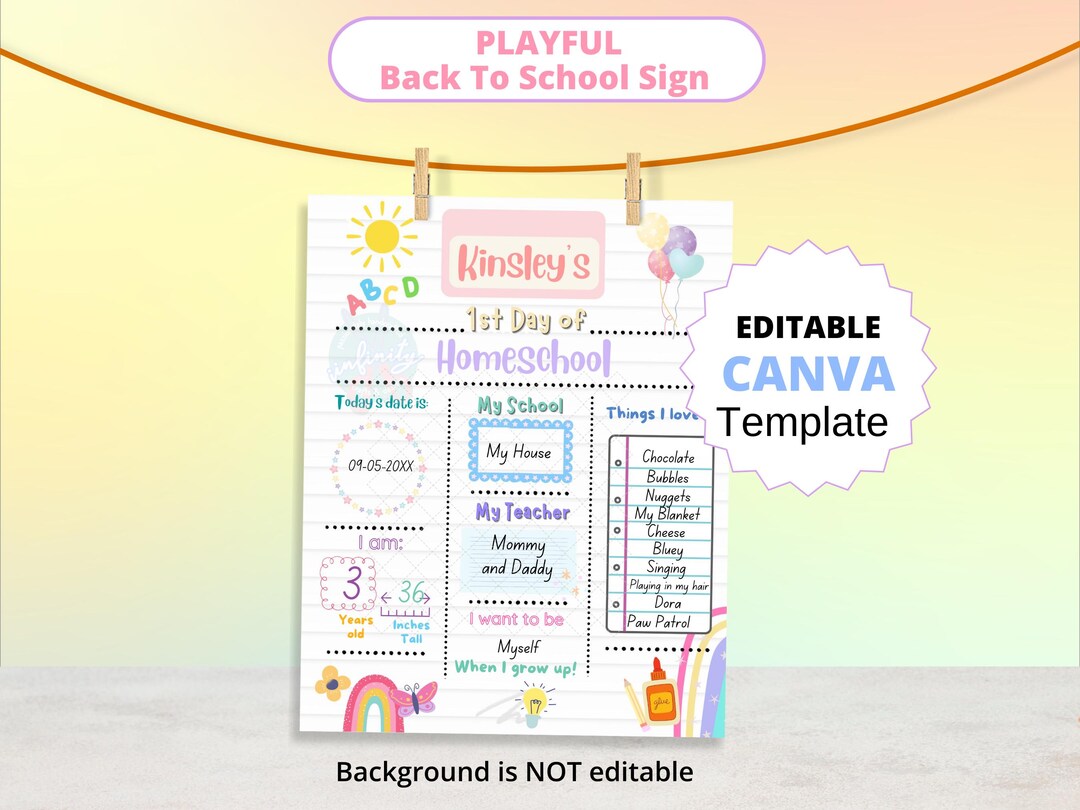 Back to School Sign Template Printable| Editable First Day Photo Prop ...