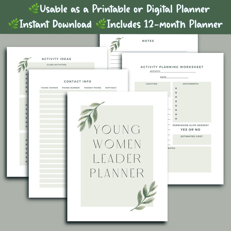Young Women Leader Planner: Printable Activity Organizer (PDF Download ...