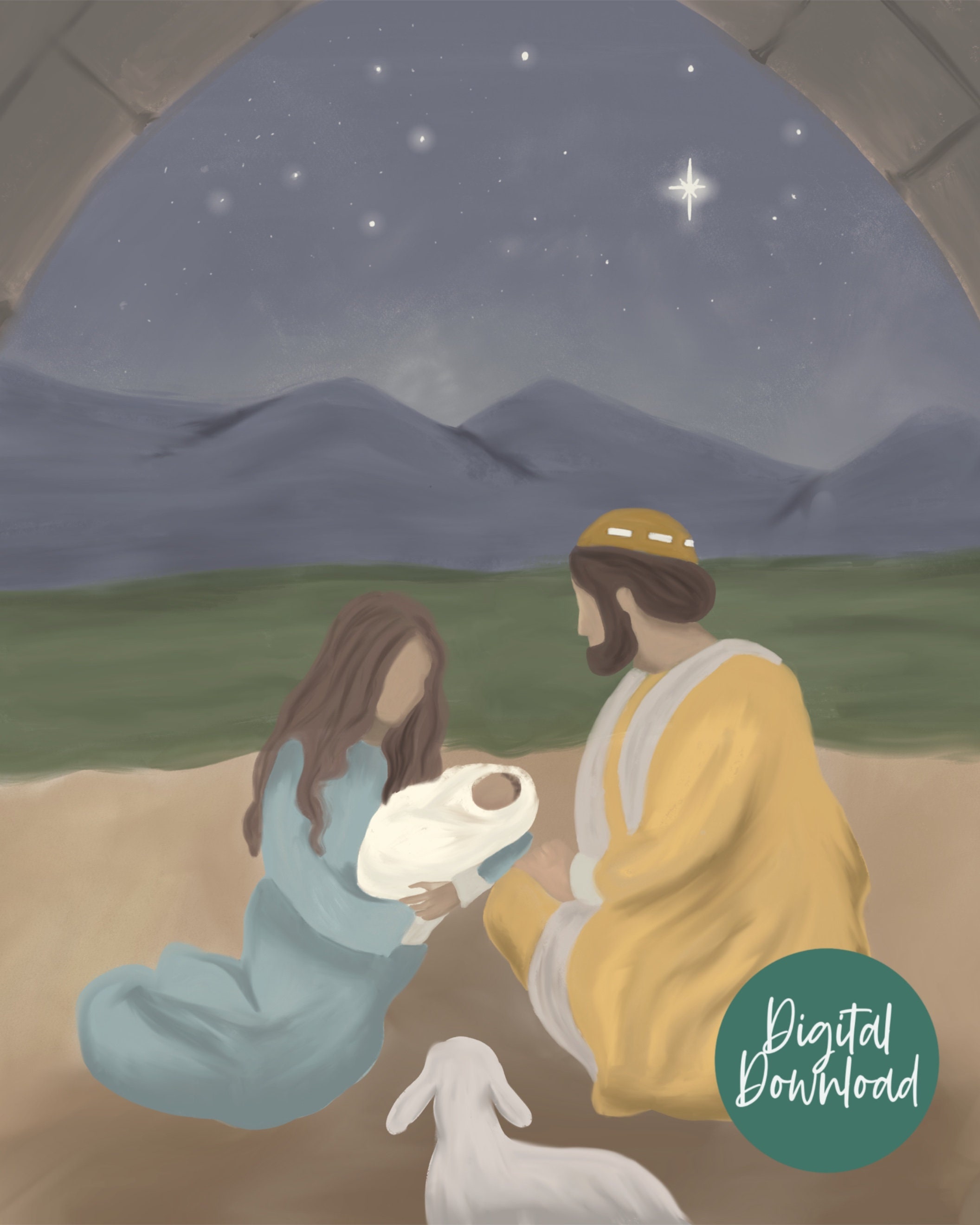 Faceless Nativity With Baby Jesus Painting, Printable Christmas Wall ...