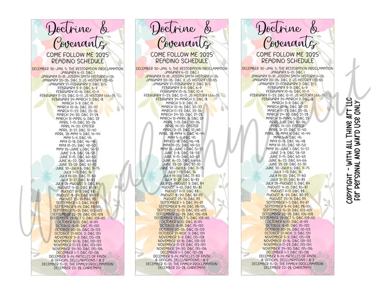 2025 Come Follow Me Bookmarks: D&C Reading Schedule (PDF) - Etsy