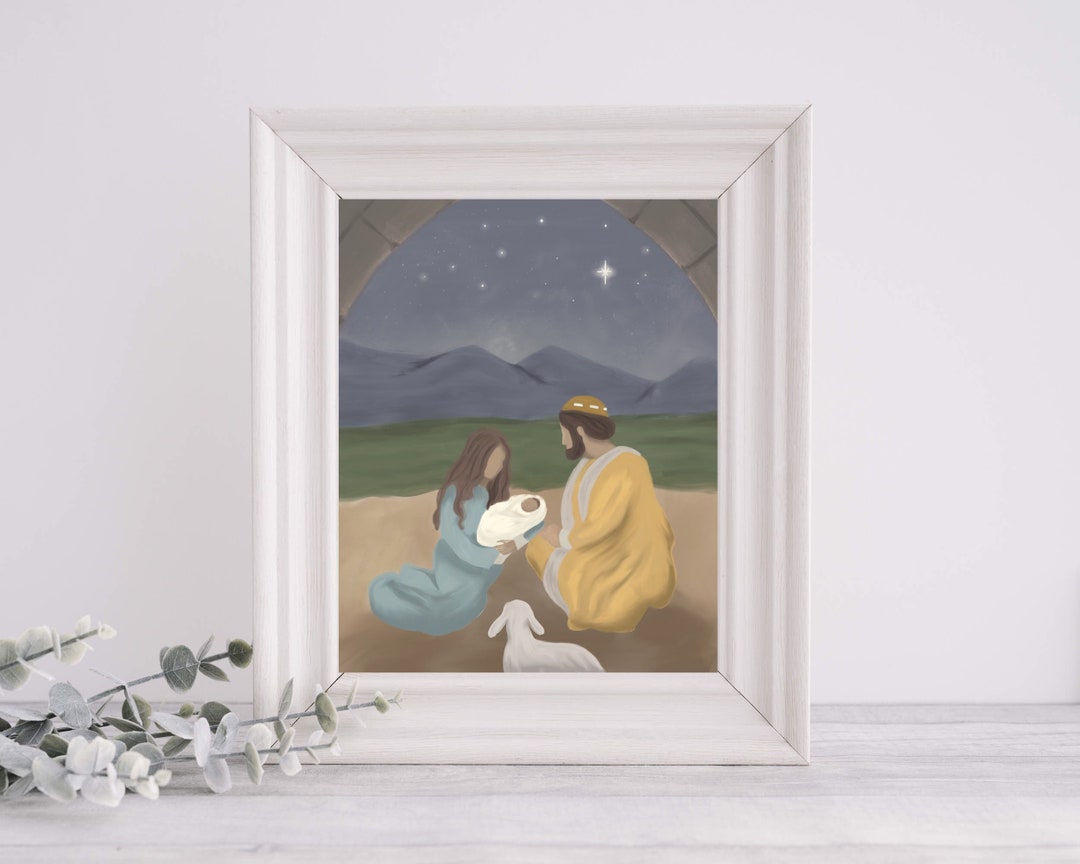 Faceless Nativity With Baby Jesus Painting, Printable Christmas Wall ...