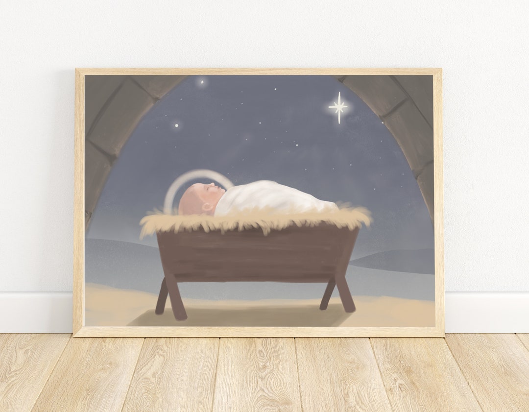 Baby Jesus Painting for Christmas, Silent Night, Christian Wall Art ...