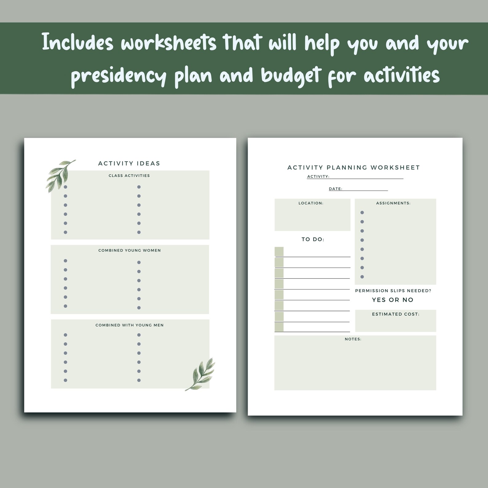 Young Women Printable Leader Planner Printable YW Planner Young Womens ...