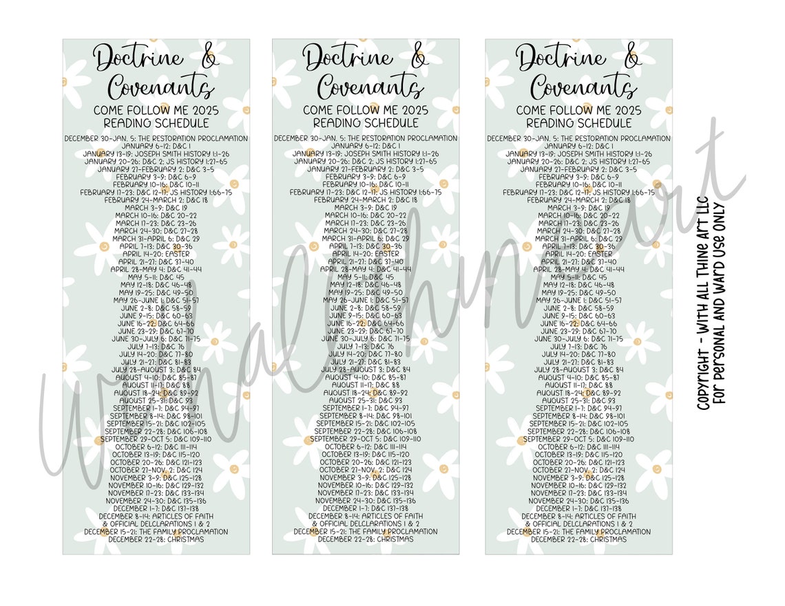 2025 Come Follow Me Bookmarks: D&C Reading Schedule (PDF) - Etsy