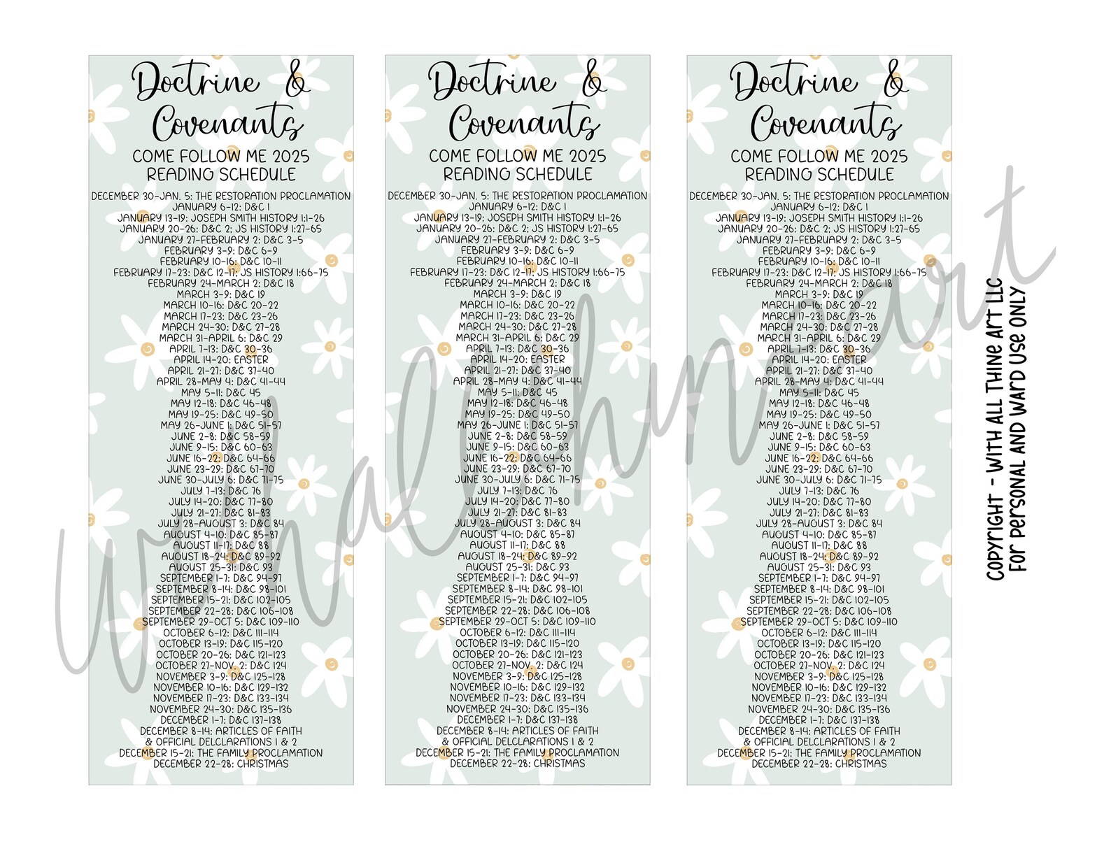 2025 Come Follow Me Bookmarks: D&C Reading Schedule (PDF) - Etsy